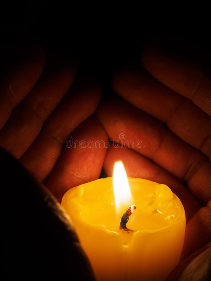 Hand Around Illuminated Candle Stock Image - Image of celebration ...