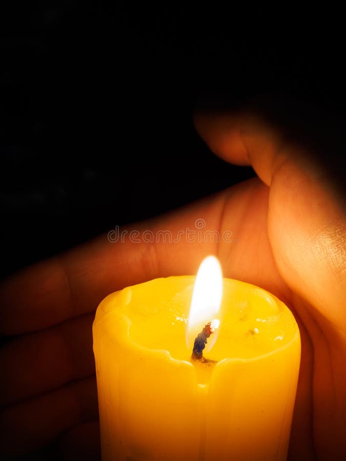 Hand Around Illuminated Candle Stock Photo - Image of isolated, romance ...