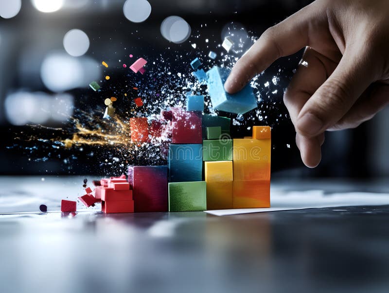 Hand Arranging Colorful Blocks in Dynamic Explosion Symbolizing ...