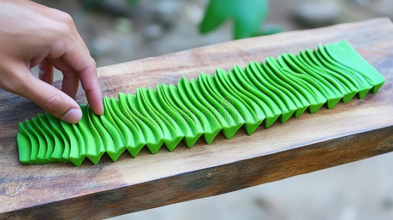 Hand Arranging Green Wave Design on Wood Outdoors Stock Photo - Image ...