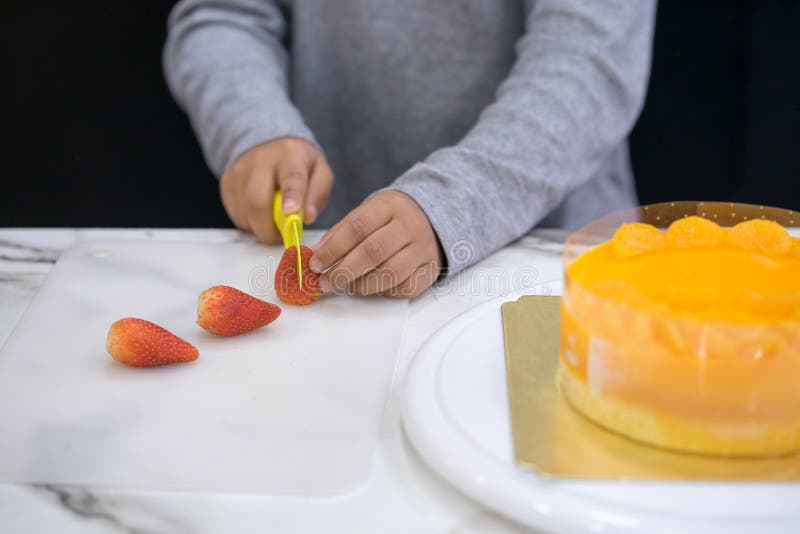 Hand of Asia Kid Boy Making a Cake Stock Photo - Image of chef, hand ...