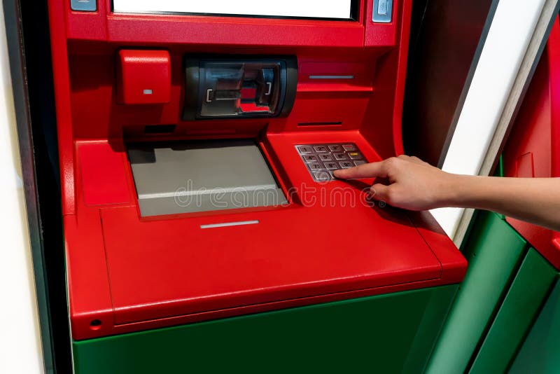 Hand of Asian Woman Pressing Digit Buttons on ATM Machine. Stock Image ...