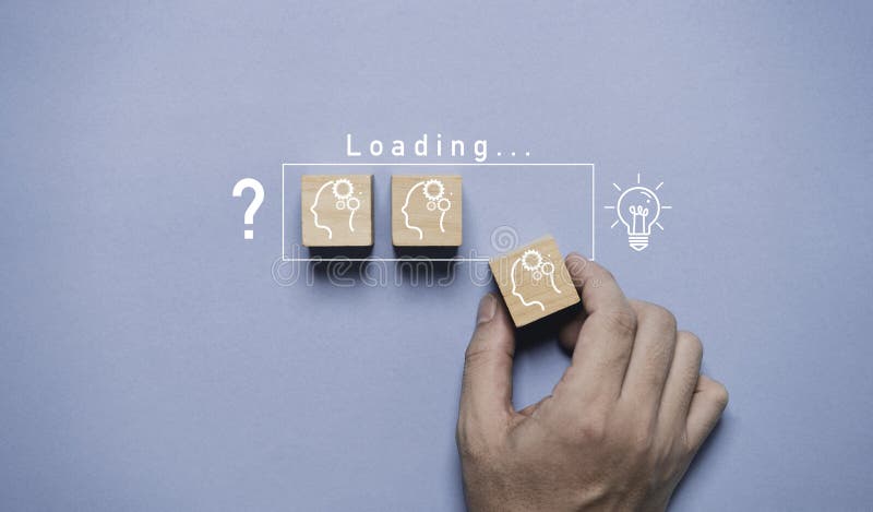 Hand Assemble Human Thinking Icon To Loading Bar from Question Mark To ...