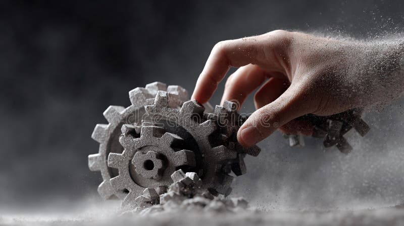 Hand Assembling Gears, Dust Particles. Metaphor for Construction ...