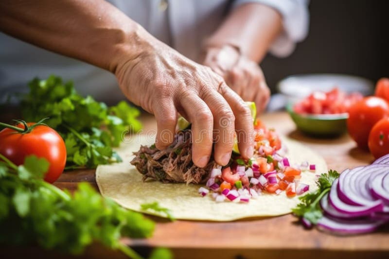 Hand Assembling a Traditional Mexican Street Taco Stock Image - Image ...