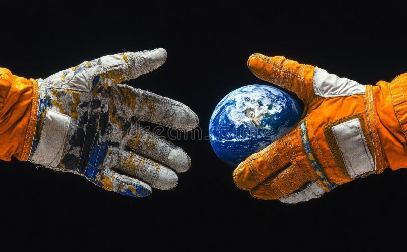 The Hand of an Astronaut is Connected in 3D. High Quality Digital Space ...