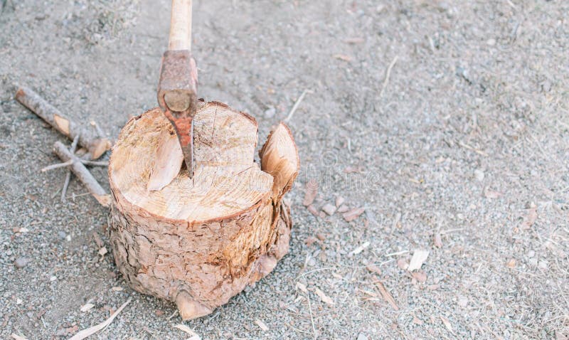 Hand Ax Hooked on a Wooden Stump Stock Photo - Image of burn, antique ...