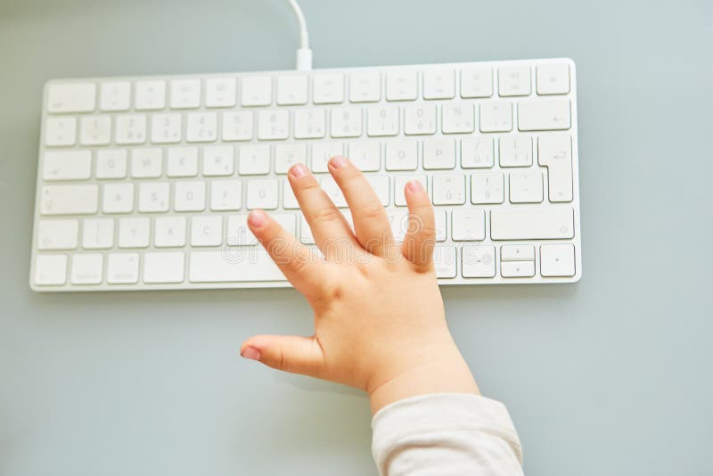 Hand of Baby is Typing on Computer Keyboard Stock Image - Image of ...