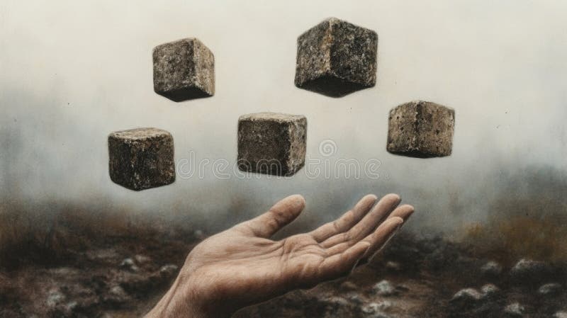 Hand Balancing Floating Stones in Air Showcasing Gravity Defiance and ...