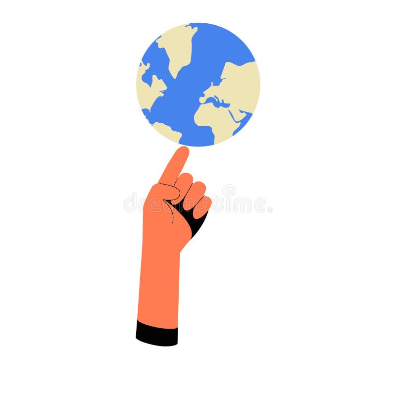 Hand Balancing Globe in Flat Vector Illustration Symbolizing Global ...