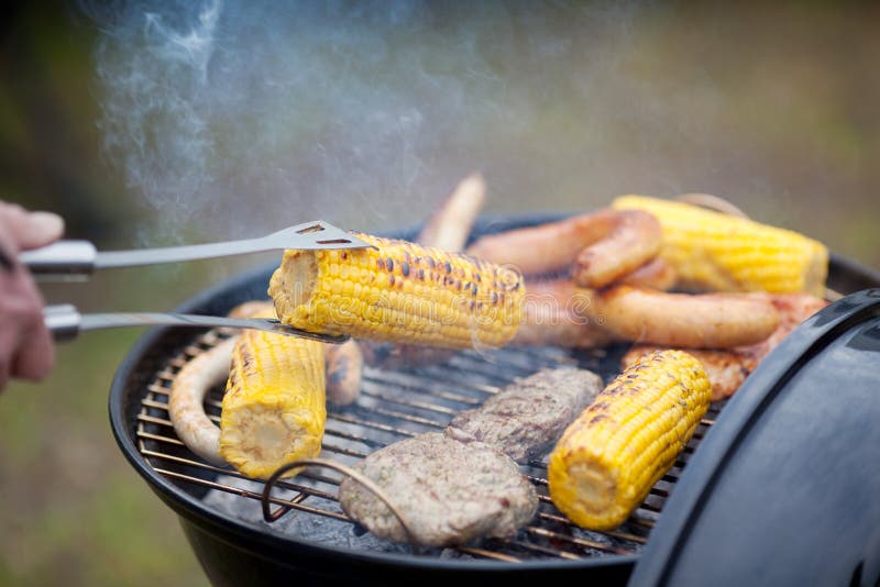 Hand Barbecuing Meat and Corn Stock Image - Image of healthy ...