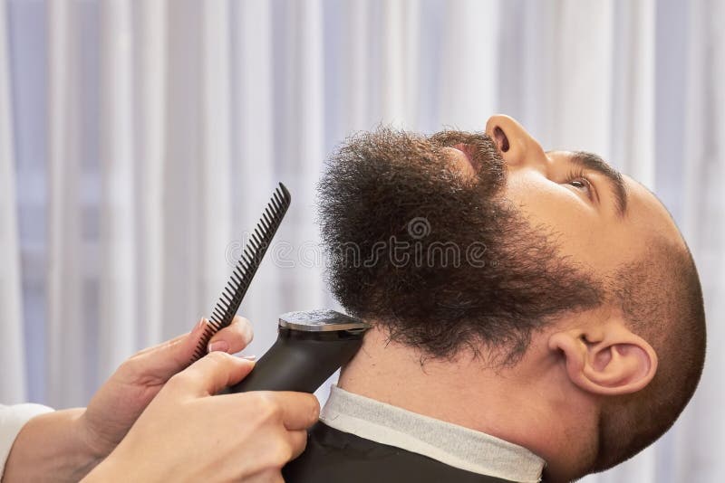 Hand of Barber Trimming Beard. Stock Image - Image of customer ...