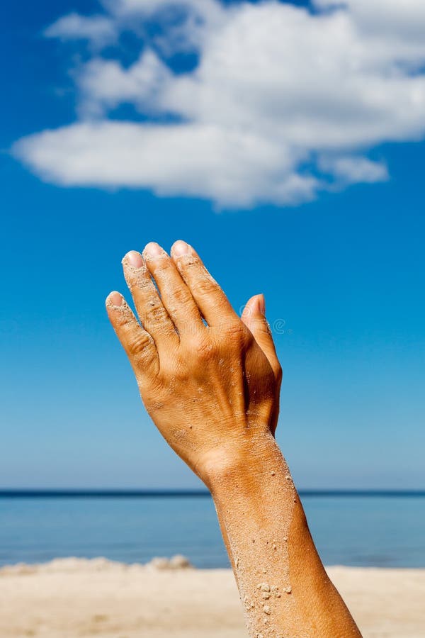 Hand and beach. stock photo. Image of water, happy, happiness - 28617852