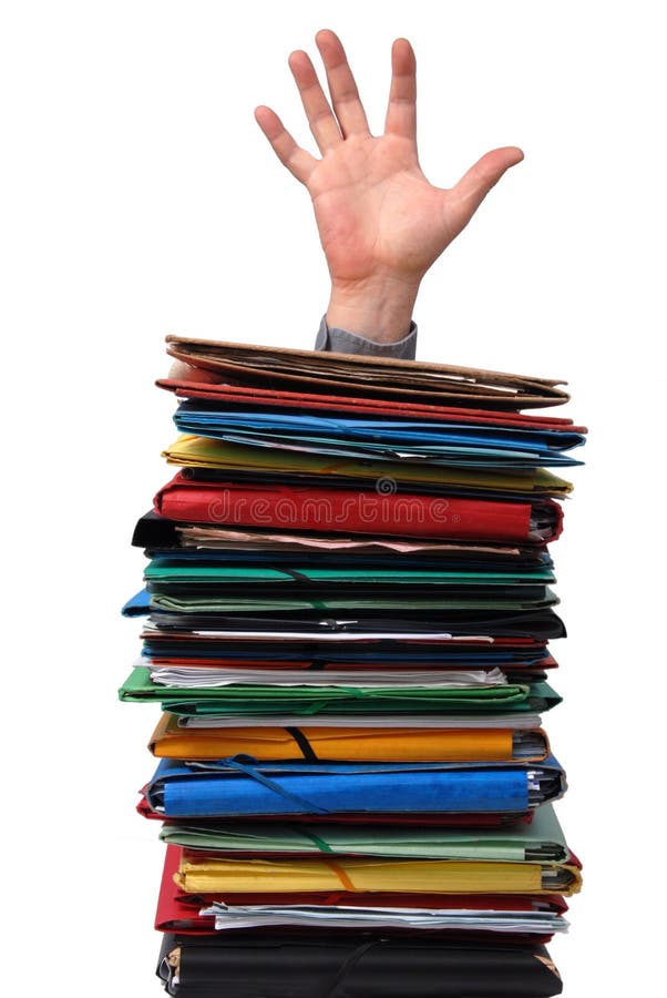 Hand Behind a Pile of Folders Stock Image - Image of hand, isolated ...