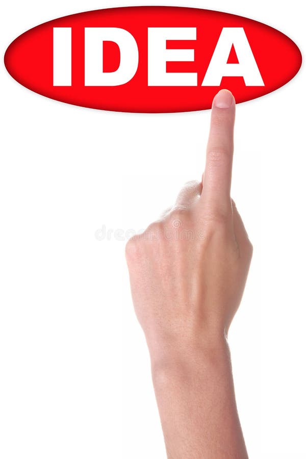 Hand with Big Red Button IDEA Stock Photo - Image of letter, activity ...