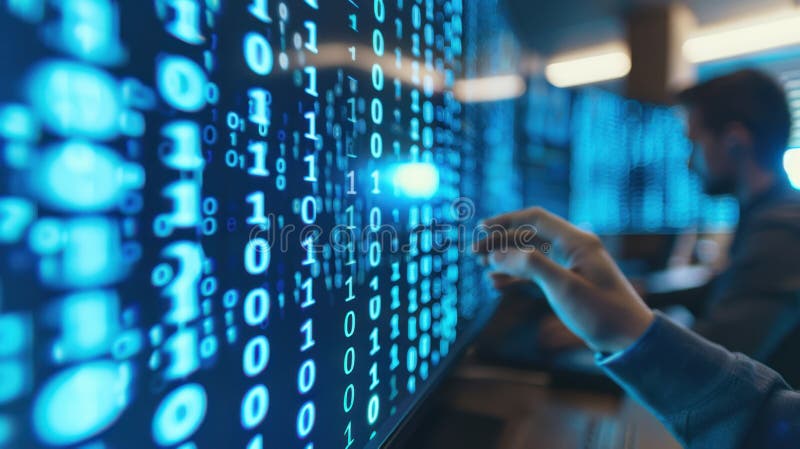 The Hand on Binary Code Screen.AI Generated Image Stock Photo - Image of surveillance ...