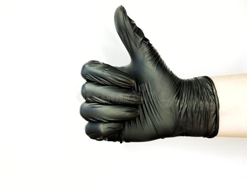 Hand in Black Glove Isolated on White with Thumb Up Stock Image - Image ...
