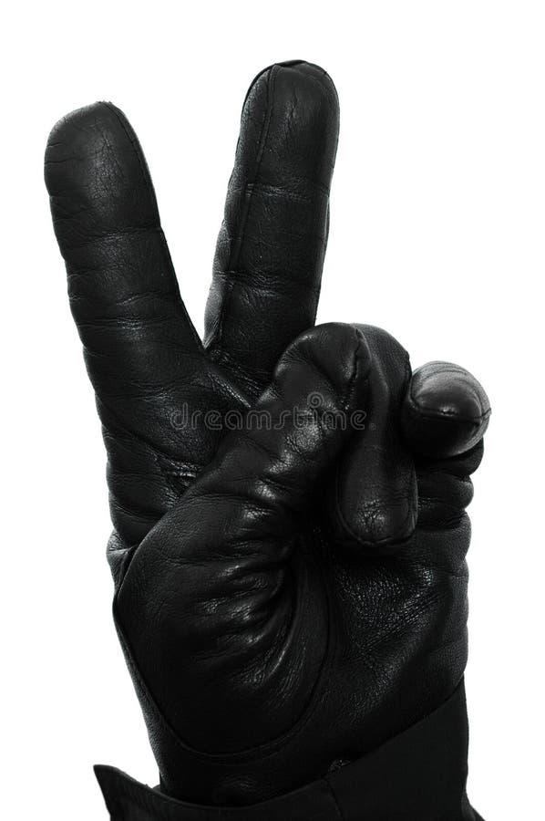 Hand with Black Glove is Showing the Victory Sign Stock Photo - Image ...
