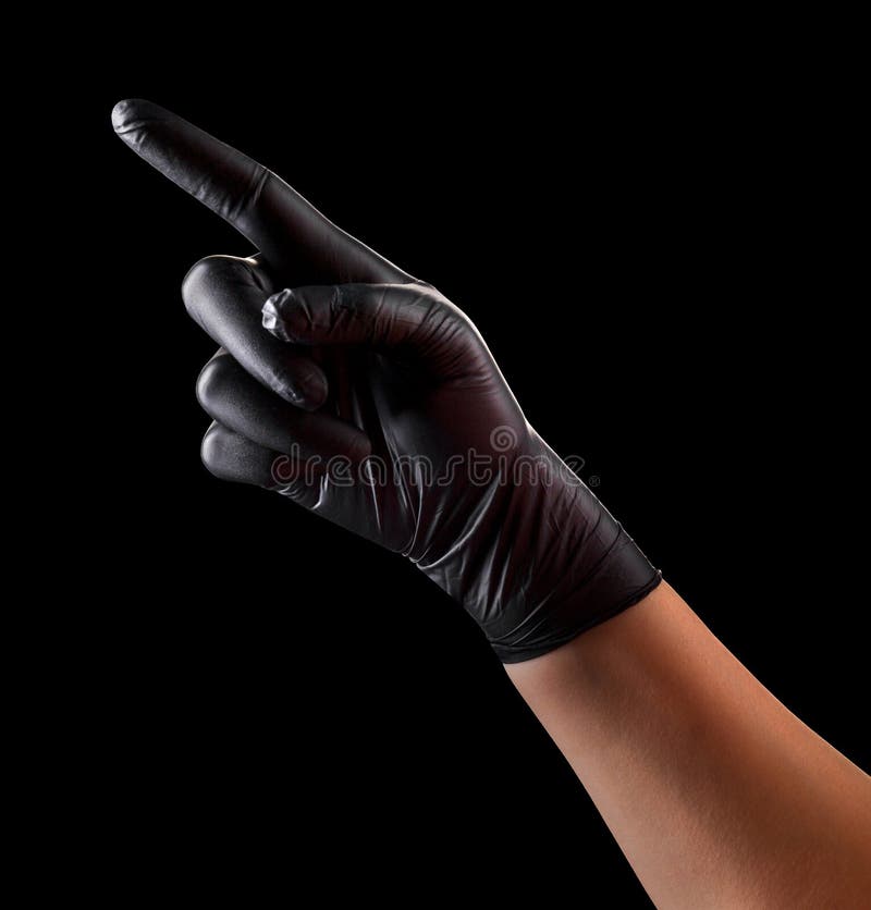 Hand in Black Gloves with Index Finger Pointing or Touching Something ...