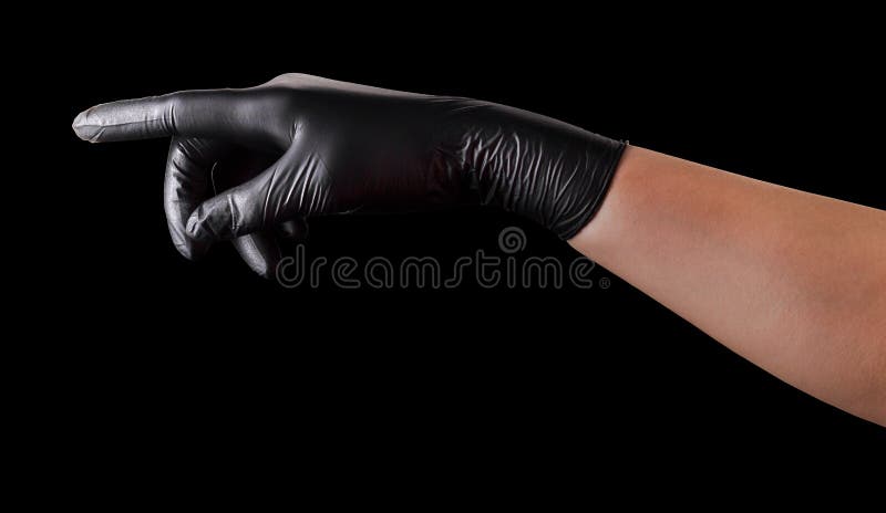 Hand in Black Gloves Taking or Showing Something Isolated on Black ...
