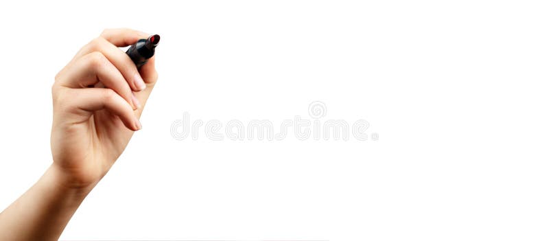 Hand with Black Marker Write on White Background. Stock Photo - Image ...