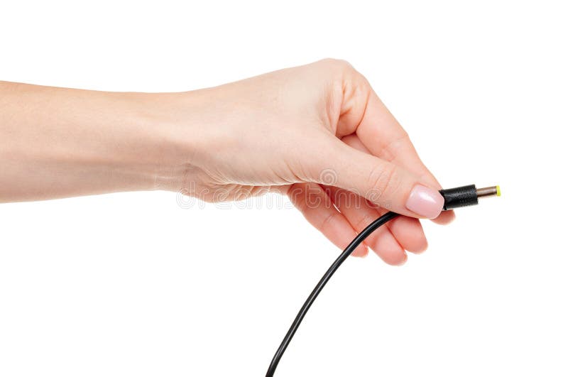 Hand with Black Power Wire Isolated on White Background Stock Image ...