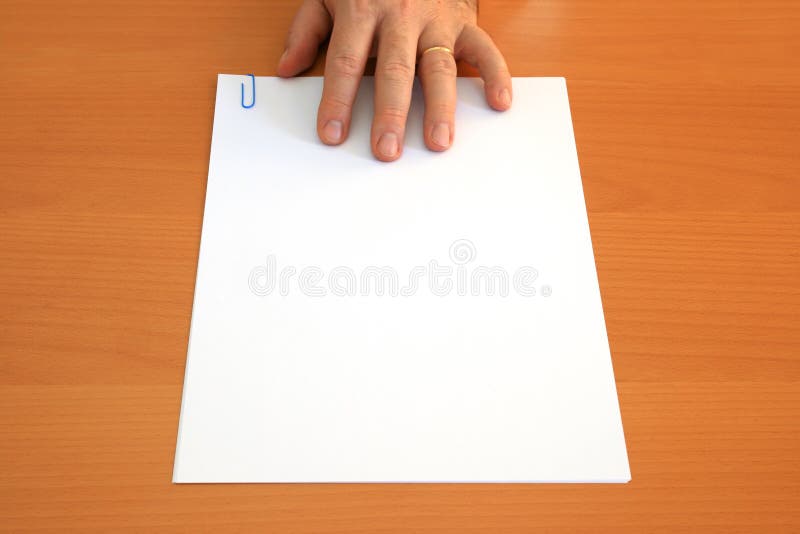 Hand and blank document stock photo. Image of contract - 3942208