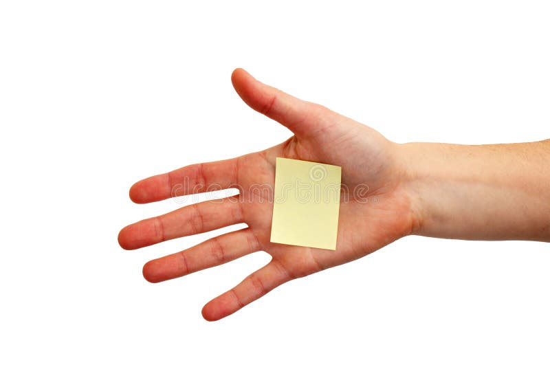 Hand with blank note stock photo. Image of palm, right - 17915204