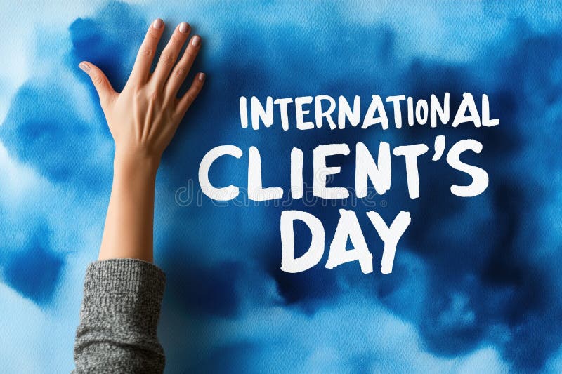 Hand on Blue Background Celebrating International Client S Day with ...
