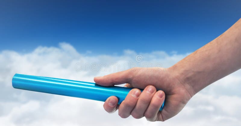 Hand with Blue Baton Against Clouds and Blue Sky Stock Image - Image of ...