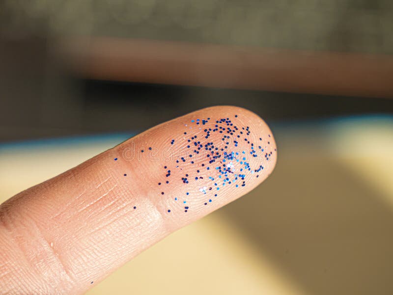 Hand with Blue Glittering Brocade Close Up. Working Crafts. Stock Image ...