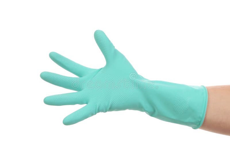 Blue Glove on Hand Shows One. Stock Image - Image of blue, industrial ...