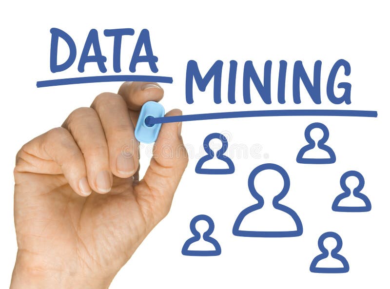 Hand with Blue Highlighter Pen Writing Data Mining Stock Photo - Image of horizontal, colour ...