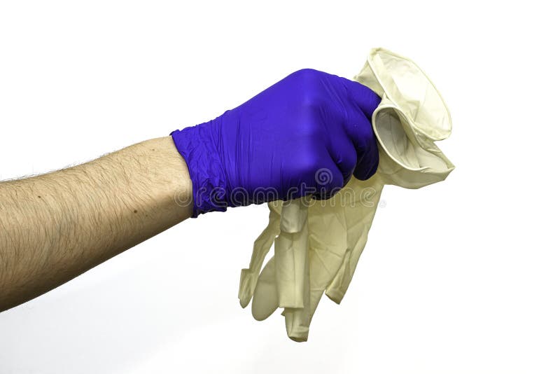 Hand in a Blue Protective Surgical Glove Shivers White Gloves on the ...