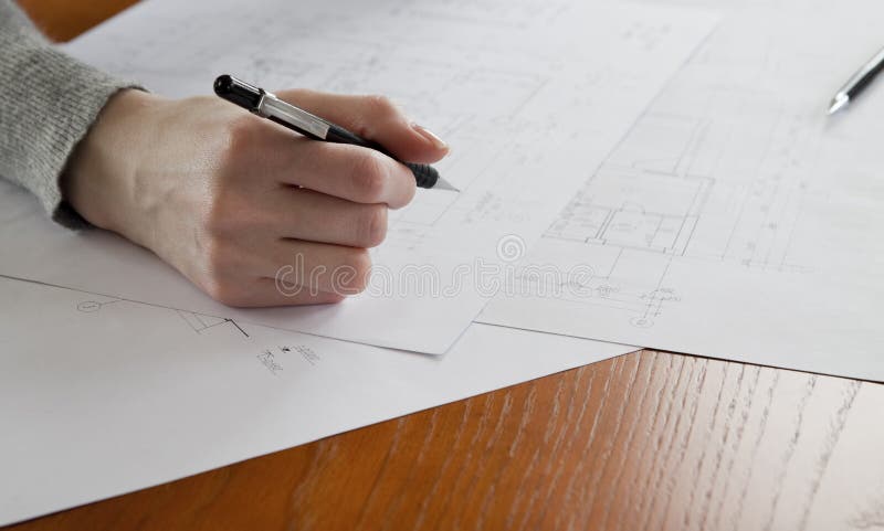 Hand and blueprint stock image. Image of designing, measurements - 22147555
