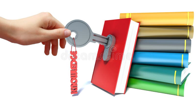 Hand and Book with Key in Lock on White Background Stock Illustration ...