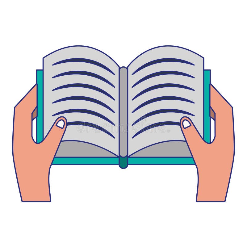 Hand with Book Open Cartoon Isolated Blue Lines Stock Vector ...