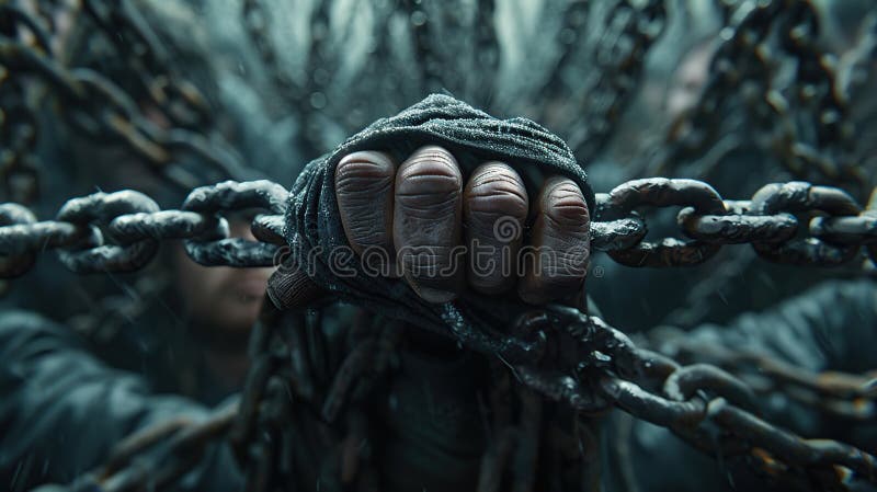 A hand bound by chains stock illustration. Illustration of desperation ...