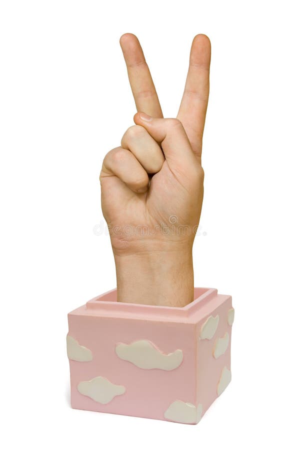 Hand in box (victory sign) stock image. Image of okay - 2152167
