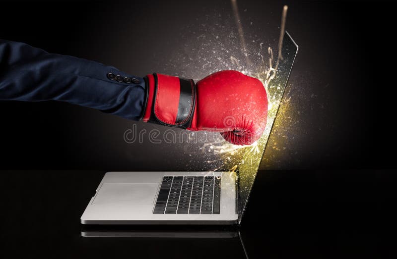 Hand boxing laptops screen stock image. Image of business - 147998349