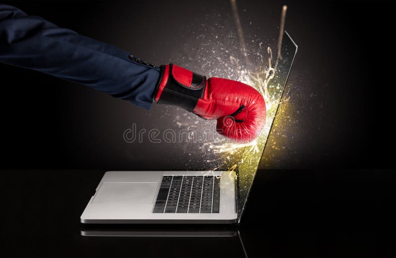Hand boxing laptops screen stock photo. Image of aggressive - 150408766
