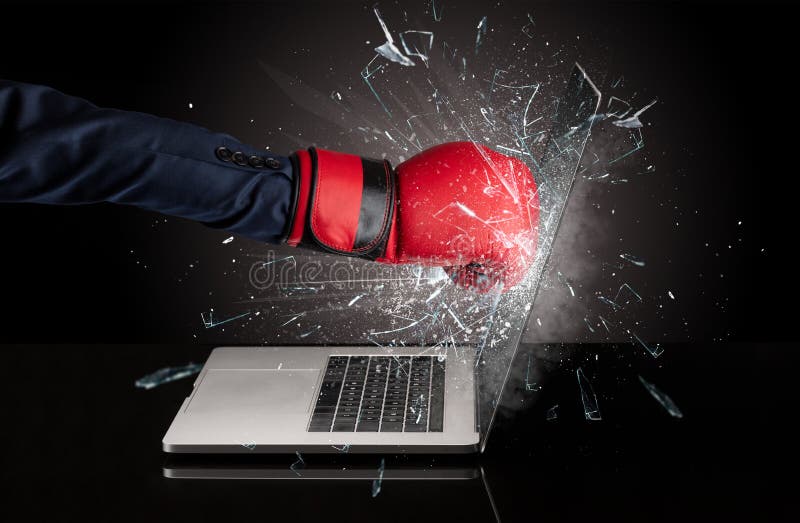 Hand boxing laptops screen stock photo. Image of equity - 154110938