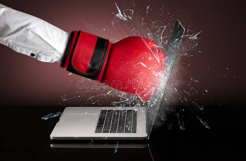 Hand boxing laptops screen stock photo. Image of equity - 161843770