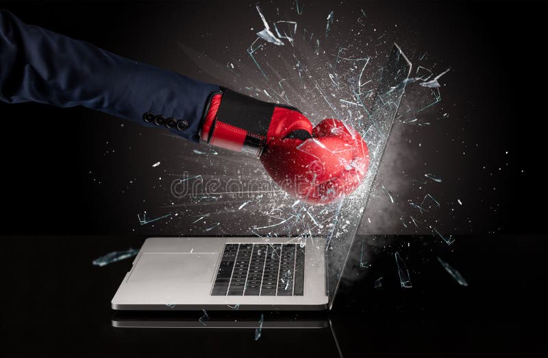 Hand boxing laptops screen stock photo. Image of gloves - 132779380