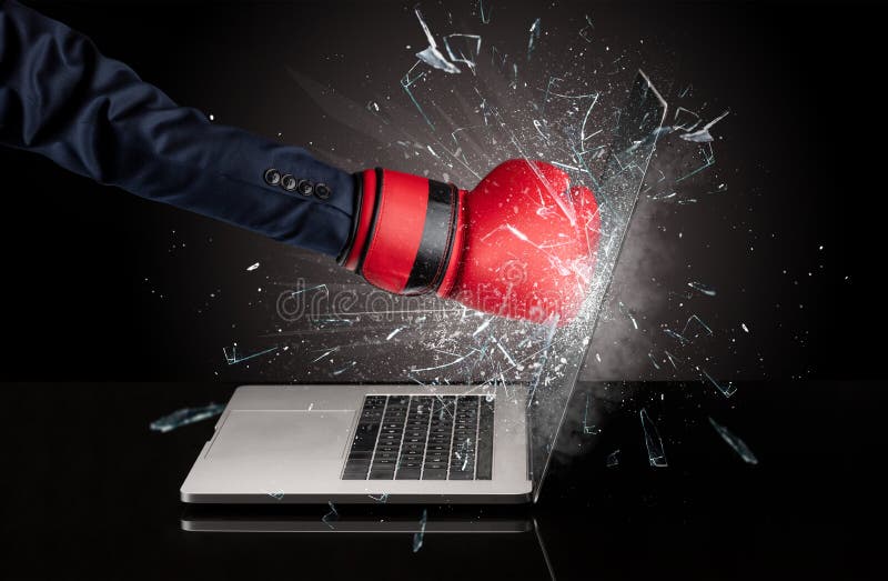 Hand boxing laptops screen stock photo. Image of elegant - 140726522
