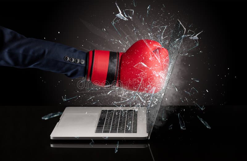 Hand boxing laptops screen stock image. Image of aggressive - 145605343