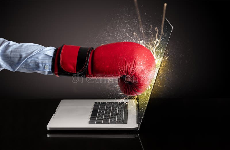 Hand boxing laptops screen stock image. Image of business - 133777235