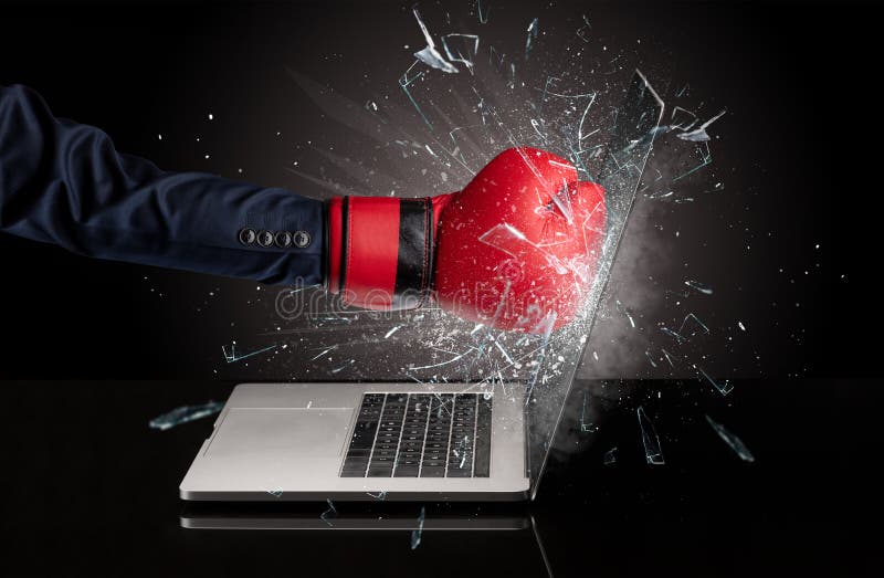Hand boxing laptops screen stock image. Image of aggressive - 138782945