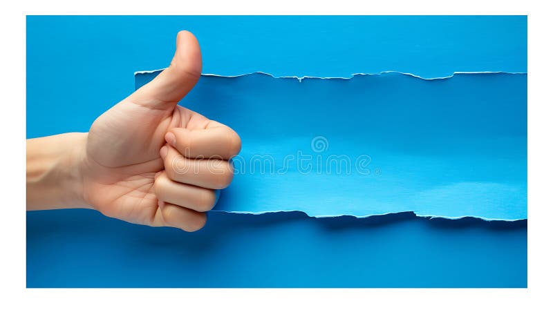 Hand Breaking through Blue Paper Wall and Background Stock Illustration ...