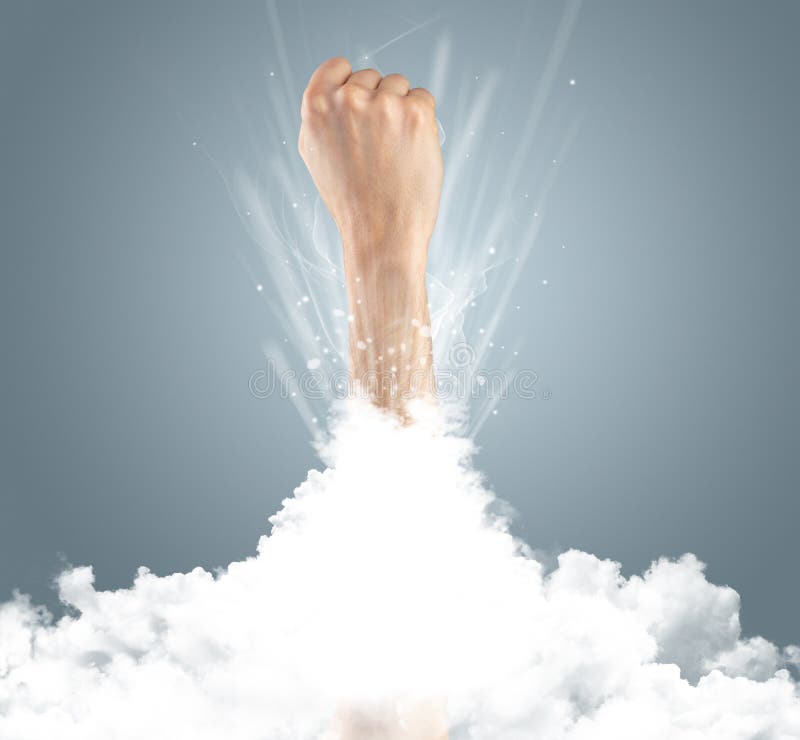 Hand coming out from cloud stock image. Image of gloves - 159035345